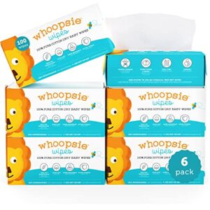 whoopsie wipes | ultra-soft - 100% pure cotton dry baby wipes | use wet or dry | soft & sensitive | hypoallergenic | extra strong & absorbent | perfect for diaper changes, runny noses, drool, meal time & nursing (6-pack)