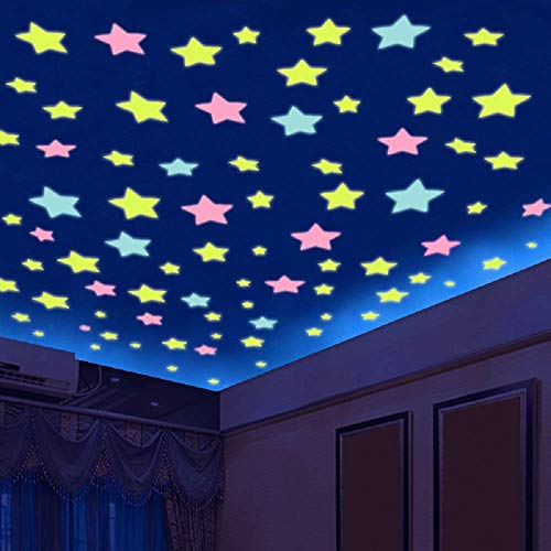 Stars Stickers for Ceiling, Adhesive 200PCS 3D Glowing Stars,Luminous Stars Stickers for Kids Bedroom Decor,Wall Stickers (Stars)