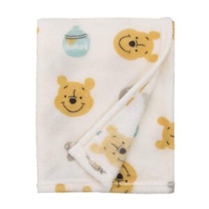 disney winnie the pooh - ivory, yellow and aqua super soft plush baby blanket