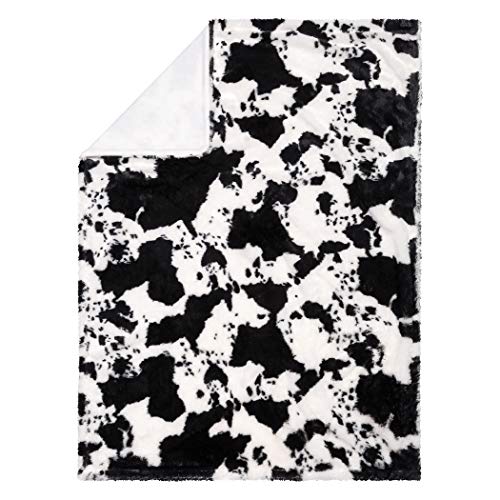 Cow Print Plush Baby Blanket-Cow Print Plush, White Back, Black, White, 30 in x 40 in