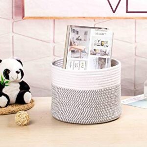 S Size Grey Cotton Rope Basket with Lid Mini Woven Basket Cute Toy Storage Basket Towel Storage Little Organizer Woven Basket Living Room Nursery Storage Basket Small Grey Woven Basket for Storage