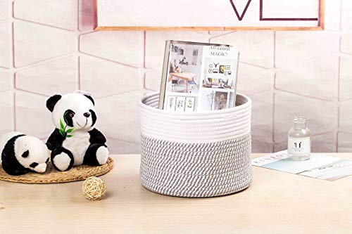 S Size Grey Cotton Rope Basket with Lid Mini Woven Basket Cute Toy Storage Basket Towel Storage Little Organizer Woven Basket Living Room Nursery Storage Basket Small Grey Woven Basket for Storage