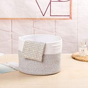 S Size Grey Cotton Rope Basket with Lid Mini Woven Basket Cute Toy Storage Basket Towel Storage Little Organizer Woven Basket Living Room Nursery Storage Basket Small Grey Woven Basket for Storage