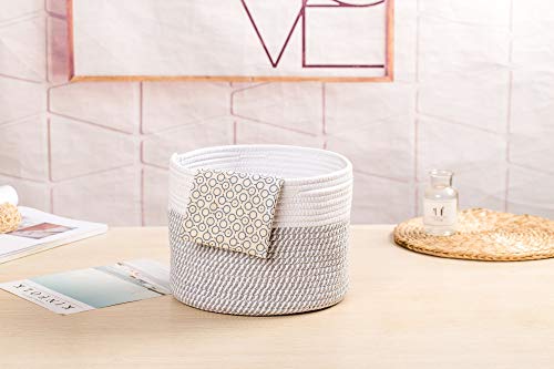 S Size Grey Cotton Rope Basket with Lid Mini Woven Basket Cute Toy Storage Basket Towel Storage Little Organizer Woven Basket Living Room Nursery Storage Basket Small Grey Woven Basket for Storage