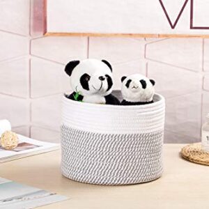 S Size Grey Cotton Rope Basket with Lid Mini Woven Basket Cute Toy Storage Basket Towel Storage Little Organizer Woven Basket Living Room Nursery Storage Basket Small Grey Woven Basket for Storage