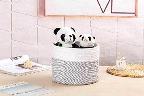 S Size Grey Cotton Rope Basket with Lid Mini Woven Basket Cute Toy Storage Basket Towel Storage Little Organizer Woven Basket Living Room Nursery Storage Basket Small Grey Woven Basket for Storage