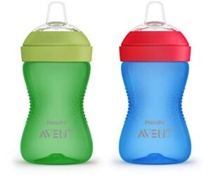 philips avent my grippy spout sippy cup with soft spout and leak-proof design, blue/green, 10oz, 2pk, scf801/21