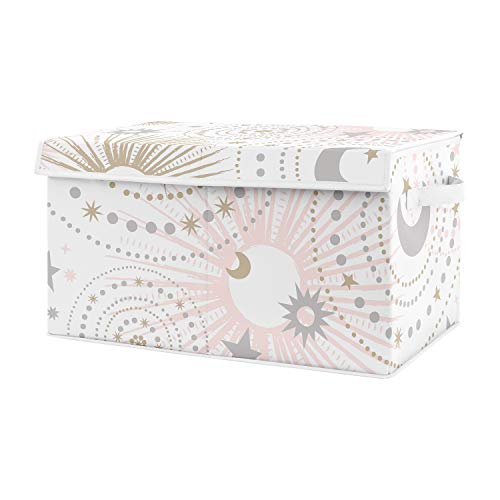 Sweet Jojo Designs Blush Pink, Gold and Grey Star and Moon Girl Baby Nursery or Kids Room Small Fabric Toy Bin Storage Box Chest for Celestial Collection