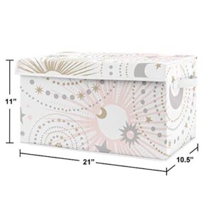 Sweet Jojo Designs Blush Pink, Gold and Grey Star and Moon Girl Baby Nursery or Kids Room Small Fabric Toy Bin Storage Box Chest for Celestial Collection