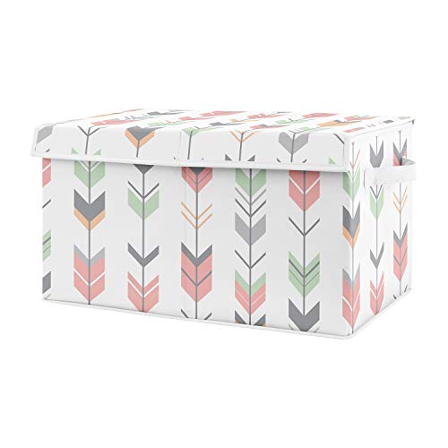 Sweet Jojo Designs Coral, Mint and Grey Woodland Arrow Girl Baby Nursery or Kids Room Small Fabric Toy Bin Storage Box Chest for Woodsy Collection