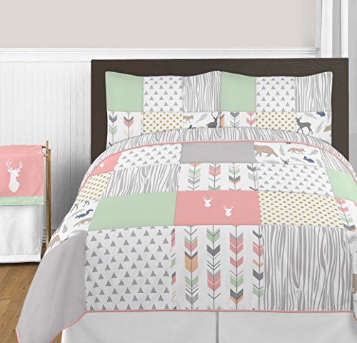 Sweet Jojo Designs Coral, Mint and Grey Woodland Arrow Girl Baby Nursery or Kids Room Small Fabric Toy Bin Storage Box Chest for Woodsy Collection