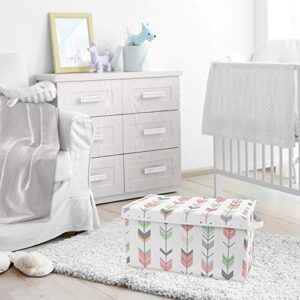 Sweet Jojo Designs Coral, Mint and Grey Woodland Arrow Girl Baby Nursery or Kids Room Small Fabric Toy Bin Storage Box Chest for Woodsy Collection