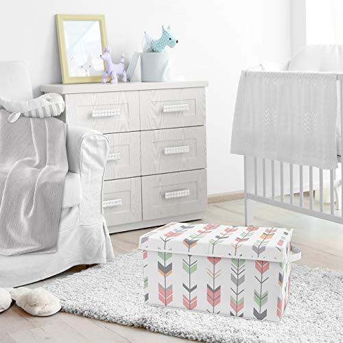 Sweet Jojo Designs Coral, Mint and Grey Woodland Arrow Girl Baby Nursery or Kids Room Small Fabric Toy Bin Storage Box Chest for Woodsy Collection