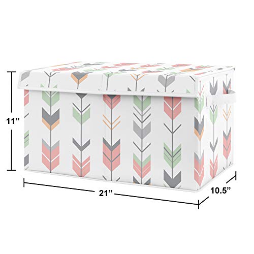 Sweet Jojo Designs Coral, Mint and Grey Woodland Arrow Girl Baby Nursery or Kids Room Small Fabric Toy Bin Storage Box Chest for Woodsy Collection