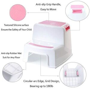 2 Step Stool for Kids(2 Pack,Pink) - Toddler Step Stools for Toilet Potty Training, Bathroom and Kitchen - Slip Resistant Soft Grip for Safety, Stackable