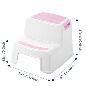 2 Step Stool for Kids(2 Pack,Pink) - Toddler Step Stools for Toilet Potty Training, Bathroom and Kitchen - Slip Resistant Soft Grip for Safety, Stackable