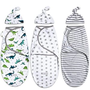 duyang boys swaddle set, large, 3pcs wrap blankets with 3pcs baby cotton caps,3-6 months (3+3pack1)