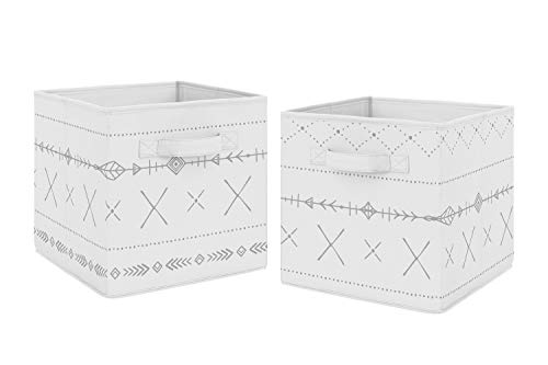 Sweet Jojo Designs Grey and White Boho Tribal Unisex Boy or Girl Foldable Fabric Storage Cube Bins Boxes Organizer Toys Kids Baby Childrens for Gray Woodland Forest Friends Collection