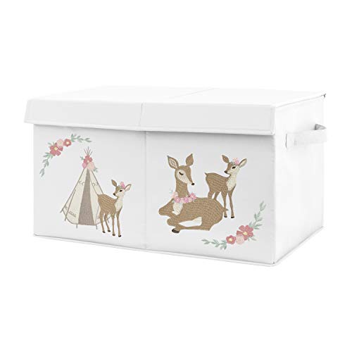 Sweet Jojo Designs Blush Pink, Mint Green and White Boho Girl Baby Nursery or Kids Room Small Fabric Toy Bin Storage Box Chest for Woodland Deer Floral Collection