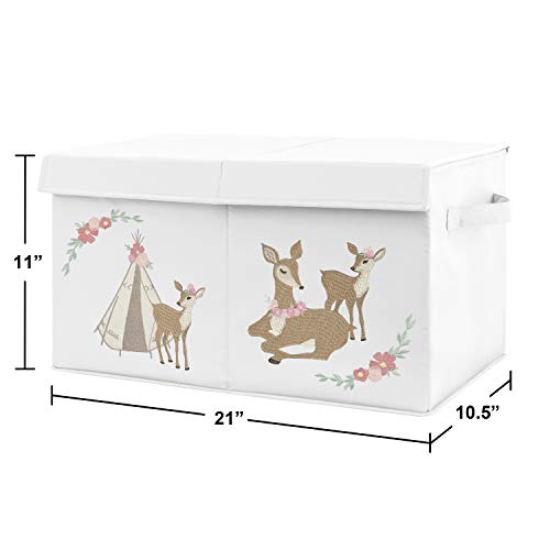 Sweet Jojo Designs Blush Pink, Mint Green and White Boho Girl Baby Nursery or Kids Room Small Fabric Toy Bin Storage Box Chest for Woodland Deer Floral Collection