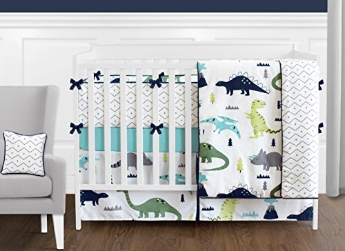 Sweet Jojo Designs Navy Blue, Turquoise and Grey Modern Dino Boy Baby Nursery or Kids Room Small Fabric Toy Bin Storage Box Chest for Mod Dinosaur Collection