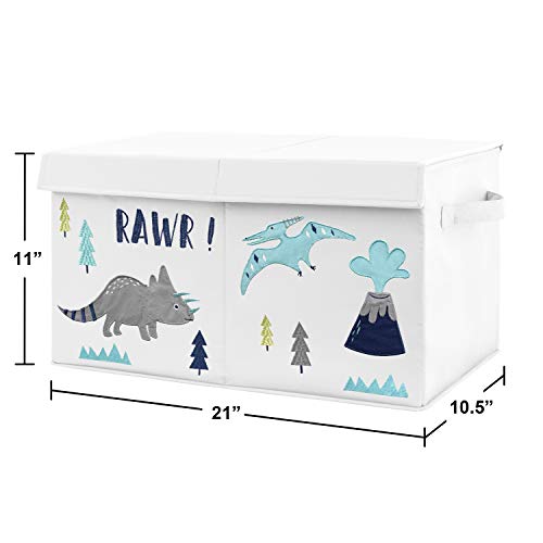 Sweet Jojo Designs Navy Blue, Turquoise and Grey Modern Dino Boy Baby Nursery or Kids Room Small Fabric Toy Bin Storage Box Chest for Mod Dinosaur Collection