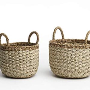 Fab Habitat Storage Basket Set with Handles - Handmade, Natural, Seagrass - Wicker Organizer for Blankets, Towels, Pillows, Toys, Laundry, Baby, Kids, Plants, Home Décor - Dakoro - Ivory Set of 2