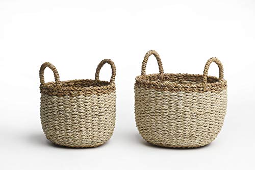 Fab Habitat Storage Basket Set with Handles - Handmade, Natural, Seagrass - Wicker Organizer for Blankets, Towels, Pillows, Toys, Laundry, Baby, Kids, Plants, Home Décor - Dakoro - Ivory Set of 2