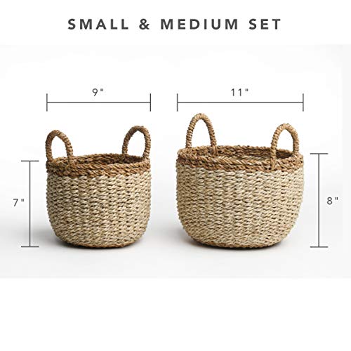 Fab Habitat Storage Basket Set with Handles - Handmade, Natural, Seagrass - Wicker Organizer for Blankets, Towels, Pillows, Toys, Laundry, Baby, Kids, Plants, Home Décor - Dakoro - Ivory Set of 2