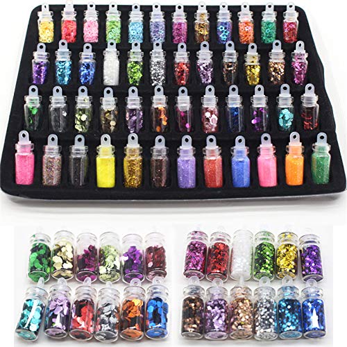 Extra Fine Glitter for Tumblers, Glitter and Sequins for Tumblers, Epoxy Tumbler Supplies 48 Pack Bulk Bottles Kit 5ml Each