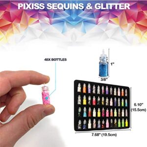 Extra Fine Glitter for Tumblers, Glitter and Sequins for Tumblers, Epoxy Tumbler Supplies 48 Pack Bulk Bottles Kit 5ml Each