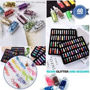 Extra Fine Glitter for Tumblers, Glitter and Sequins for Tumblers, Epoxy Tumbler Supplies 48 Pack Bulk Bottles Kit 5ml Each