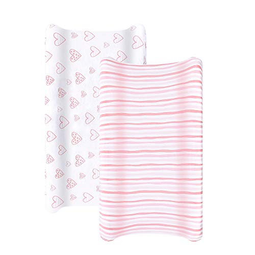 Baby Changing Pad Cover Cotton, Diaper Changing Pad Cover 2 Pack, Ultra Soft Pink Changing Pad Covers for Girls, 32''×16'' Changing Table Sheets, Super Breathable & Stretchy