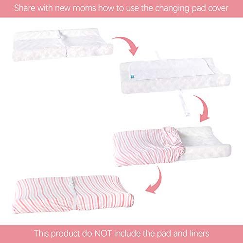 Baby Changing Pad Cover Cotton, Diaper Changing Pad Cover 2 Pack, Ultra Soft Pink Changing Pad Covers for Girls, 32''×16'' Changing Table Sheets, Super Breathable & Stretchy