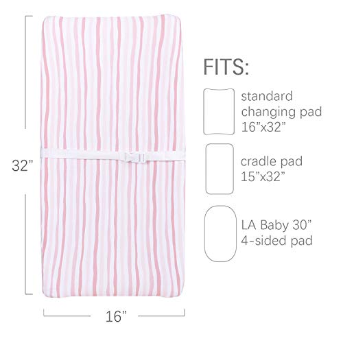 Baby Changing Pad Cover Cotton, Diaper Changing Pad Cover 2 Pack, Ultra Soft Pink Changing Pad Covers for Girls, 32''×16'' Changing Table Sheets, Super Breathable & Stretchy