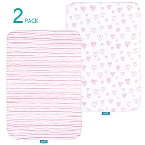 Pack n Play Playard Mattress Sheets 2 Pack, 100% Jersey Cotton Stretchy Portable Mini Crib Sheets or Playpen Sheets, Ultra Soft Breathable Pack n Play Mattress Cover for Baby