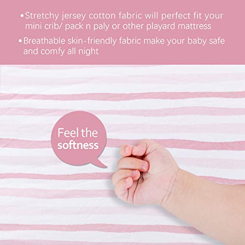 Pack n Play Playard Mattress Sheets 2 Pack, 100% Jersey Cotton Stretchy Portable Mini Crib Sheets or Playpen Sheets, Ultra Soft Breathable Pack n Play Mattress Cover for Baby