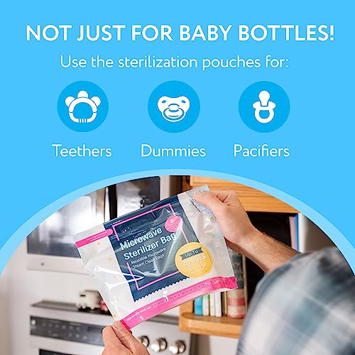 15 Pack Microwave Baby Bottle Sterilizer Bags - 300 Uses Per Pack - Travel Baby Bottle Cleaner Microwave Sterilizer Bag - Breast Feeding Baby Travel Accessories - Use with Soothers & Teethers