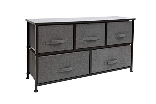 East Loft Extra Wide Dressers for Bedroom Cheap Closet Dresser for Nursery - Storage Dresser with 5 Fabric Drawers - Easy Assembly Small Dresser for Closet Kids Clothes Organizer (Charcoal)