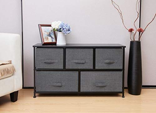 East Loft Extra Wide Dressers for Bedroom Cheap Closet Dresser for Nursery - Storage Dresser with 5 Fabric Drawers - Easy Assembly Small Dresser for Closet Kids Clothes Organizer (Charcoal)