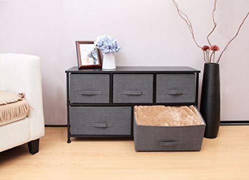 East Loft Extra Wide Dressers for Bedroom Cheap Closet Dresser for Nursery - Storage Dresser with 5 Fabric Drawers - Easy Assembly Small Dresser for Closet Kids Clothes Organizer (Charcoal)