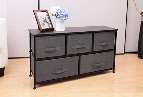 East Loft Extra Wide Dressers for Bedroom Cheap Closet Dresser for Nursery - Storage Dresser with 5 Fabric Drawers - Easy Assembly Small Dresser for Closet Kids Clothes Organizer (Charcoal)