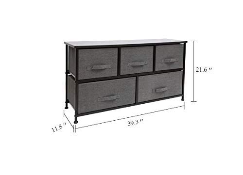 East Loft Extra Wide Dressers for Bedroom Cheap Closet Dresser for Nursery - Storage Dresser with 5 Fabric Drawers - Easy Assembly Small Dresser for Closet Kids Clothes Organizer (Charcoal)