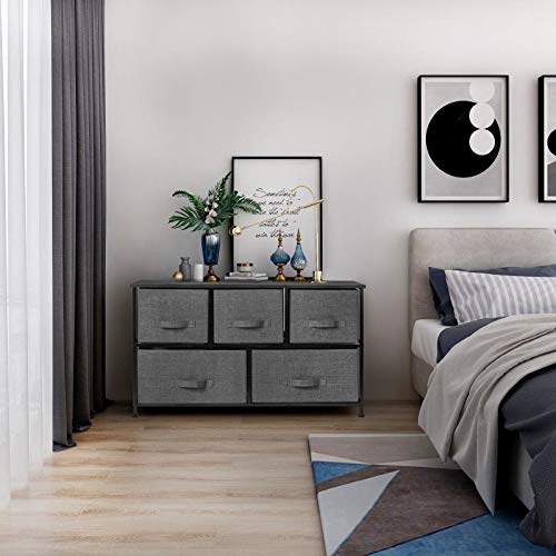 East Loft Extra Wide Dressers for Bedroom Cheap Closet Dresser for Nursery - Storage Dresser with 5 Fabric Drawers - Easy Assembly Small Dresser for Closet Kids Clothes Organizer (Charcoal)