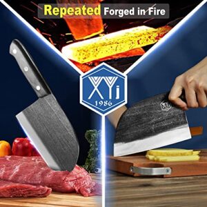 XYJ Authentic Since 1986,Outstanding Ancient Forging,6.7 Inch Full Tang,Serbian Chefs knife,Chef Meat Cleaver,Kitchen Knives,Set with Leather Sheath,Take Carrying,Butcher,for Camping or Outdoor