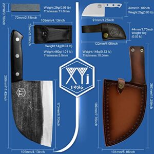 XYJ Authentic Since 1986,Outstanding Ancient Forging,6.7 Inch Full Tang,Serbian Chefs knife,Chef Meat Cleaver,Kitchen Knives,Set with Leather Sheath,Take Carrying,Butcher,for Camping or Outdoor