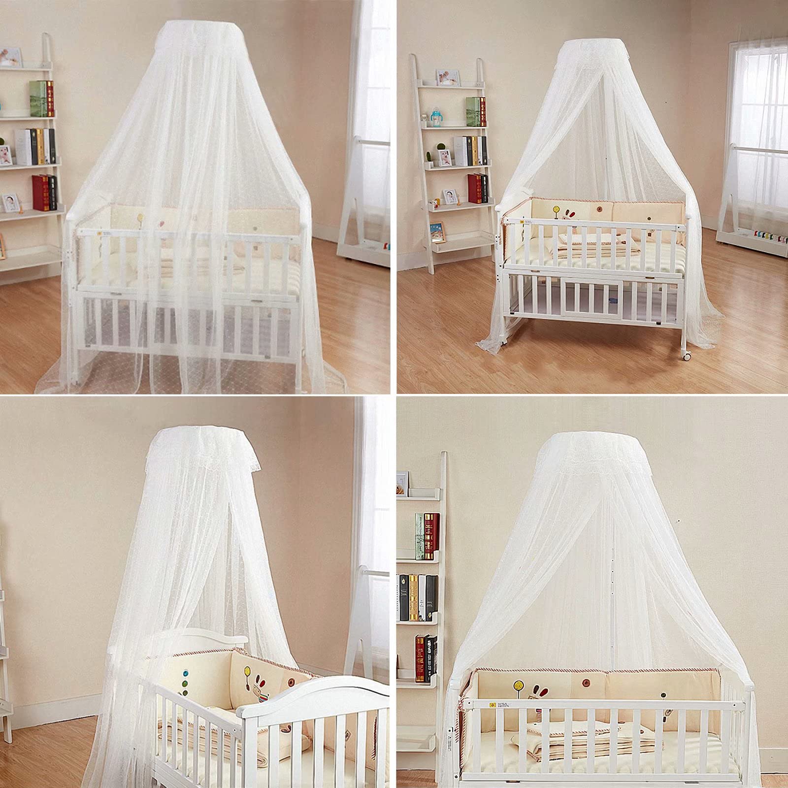 Baby Bed Canopy with Adjustable Clip-on Stand Baby Crib Cot Net Tent Hanging Dome Curtain Netting See Through Mesh Bed Cover Net Stand Rod