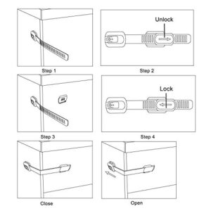 12 Pack Baby Proofing Cabinet Strap Locks - Vkania Kids Proof Kit - Child Safety Drawer Cupboard Oven Refrigerator Adhesive Locks - Adjustable Toilets Seat Fridge Latches - No Drilling