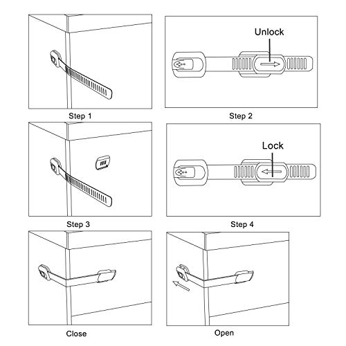 12 Pack Baby Proofing Cabinet Strap Locks - Vkania Kids Proof Kit - Child Safety Drawer Cupboard Oven Refrigerator Adhesive Locks - Adjustable Toilets Seat Fridge Latches - No Drilling