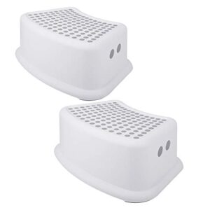 step stool for kids (2 pack), toddlers stool for potty training, bathroom, kitchen, bedroom, toy room and living room. toilet stools with soft anti-slip grips for safety, stackable (grey)